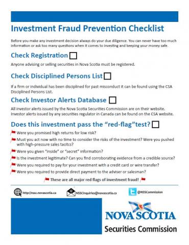 Investment Fraud Protection Checklist | Nova Scotia Securities Commission
